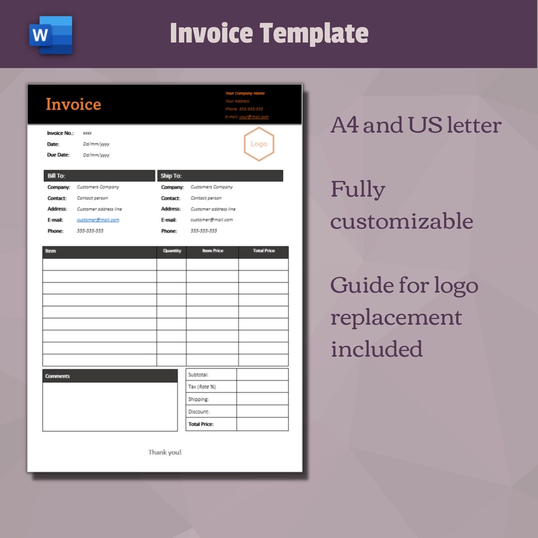 Modèle de facture Modèle de facture simple Modèle de - Etsy France