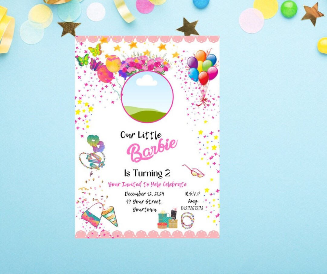 Editable Barbie Birthday Invitation BONUS Photo Frames Babys Second 2nd ...