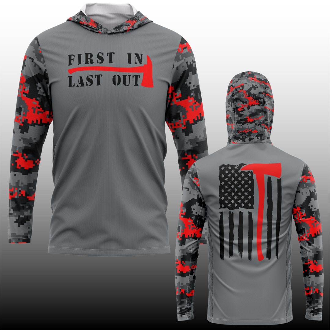 Fire Fighter Performance Hooded Long Sleeve T Shirt, Mens Firefighter ...