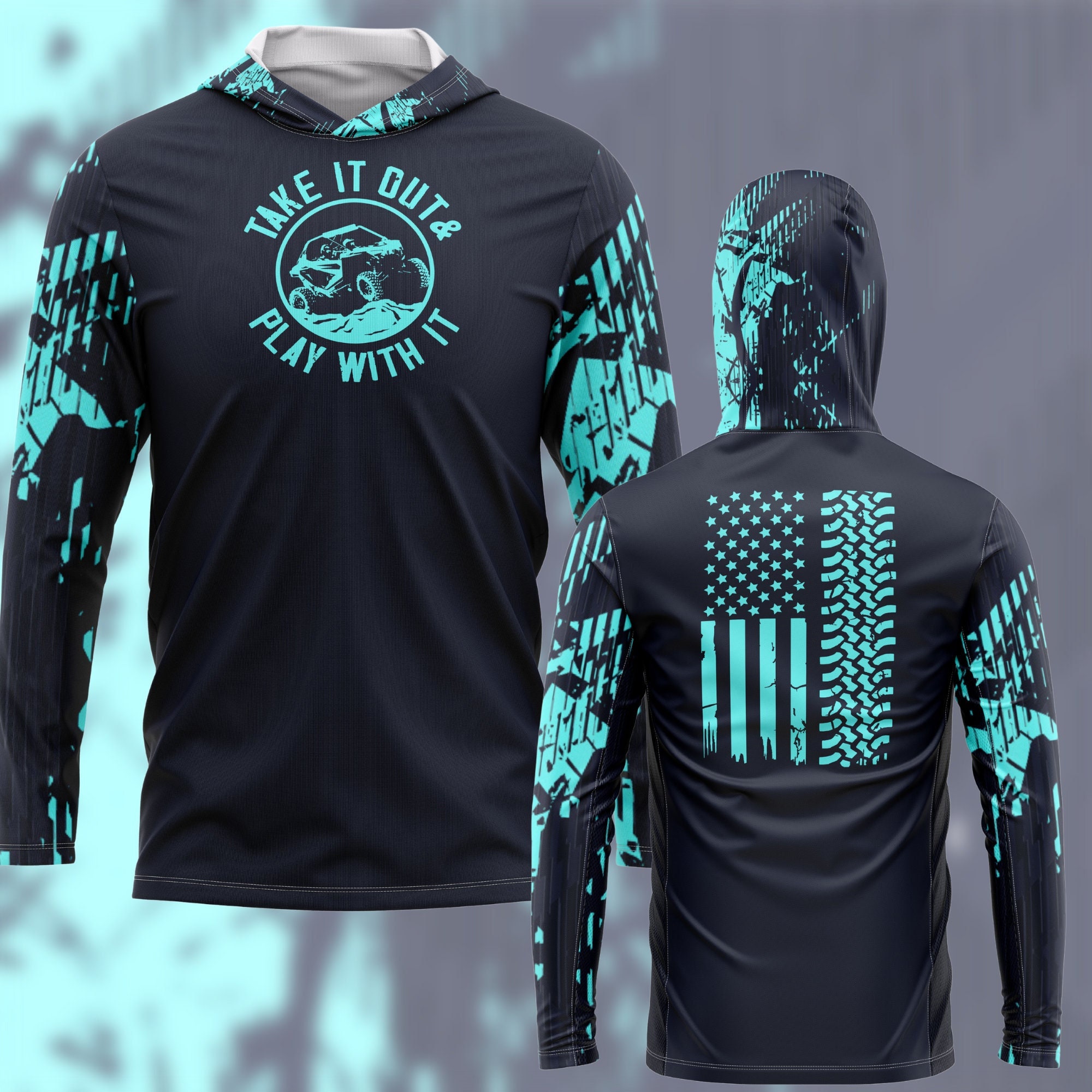 Mens and Women's Atv Sxs Riding Hooded Long Sleeve Sun Shirt, Atv ...