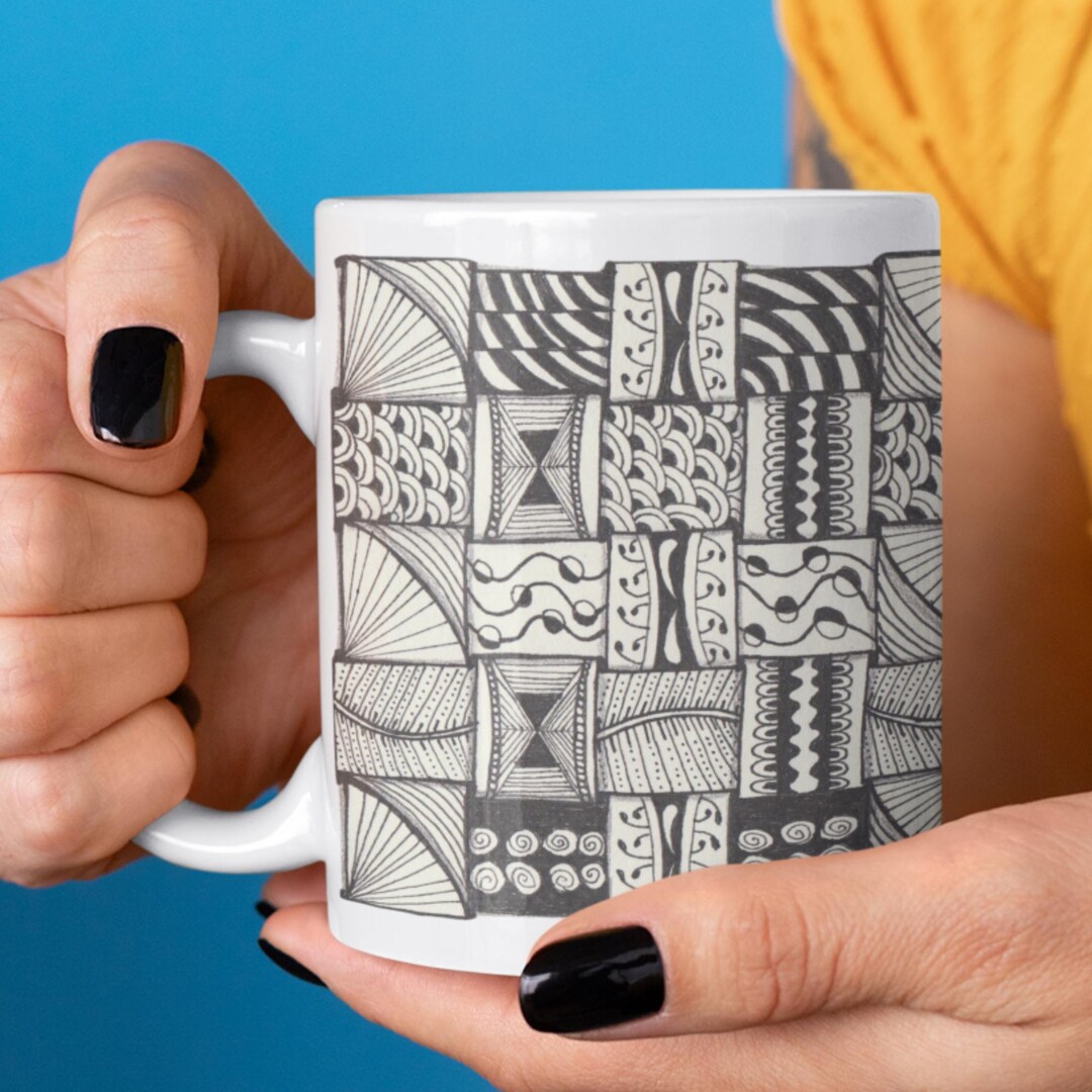 Zentangle Style Hand Drawn Pattern Mug Art Therapy Zendoodle Doodle Mug ...