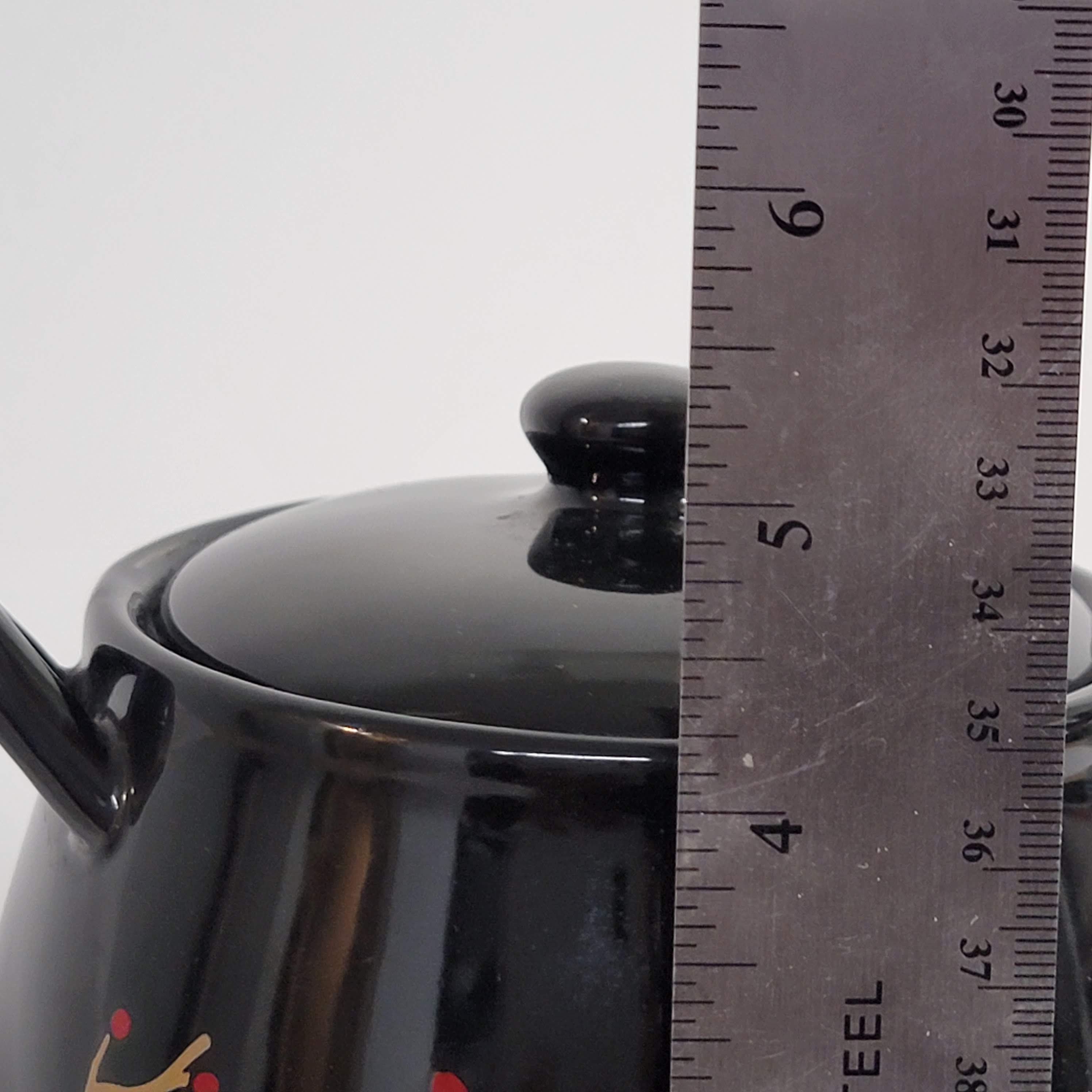 Black Teapot and Cup Set Red Flower Design Asian Missing Handle - Etsy