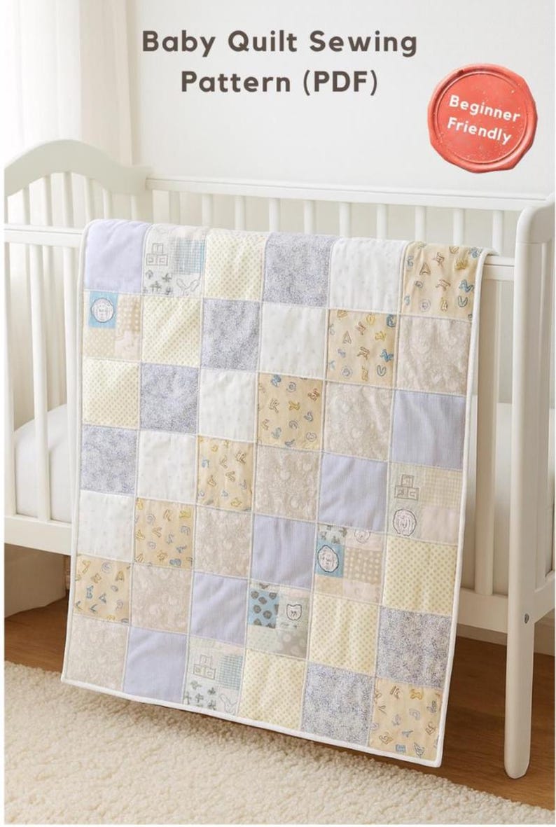Beginner Baby Quilt Sewing Pattern, Modern Patchwork Nursery Blanket ...