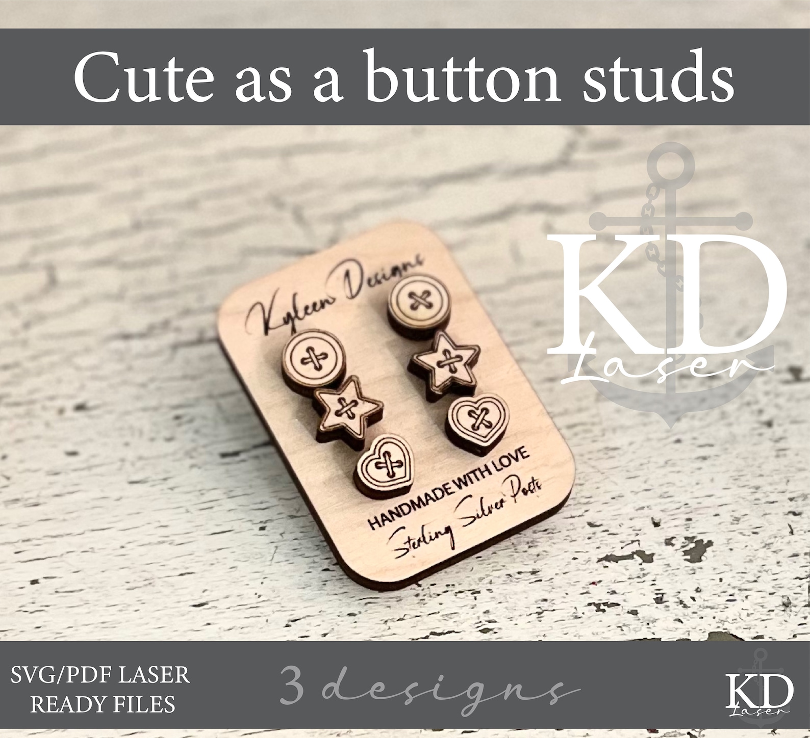 Cute as a Button 3 Pair Button Studs SVG & PDF Laser Ready DIGITAL File ...