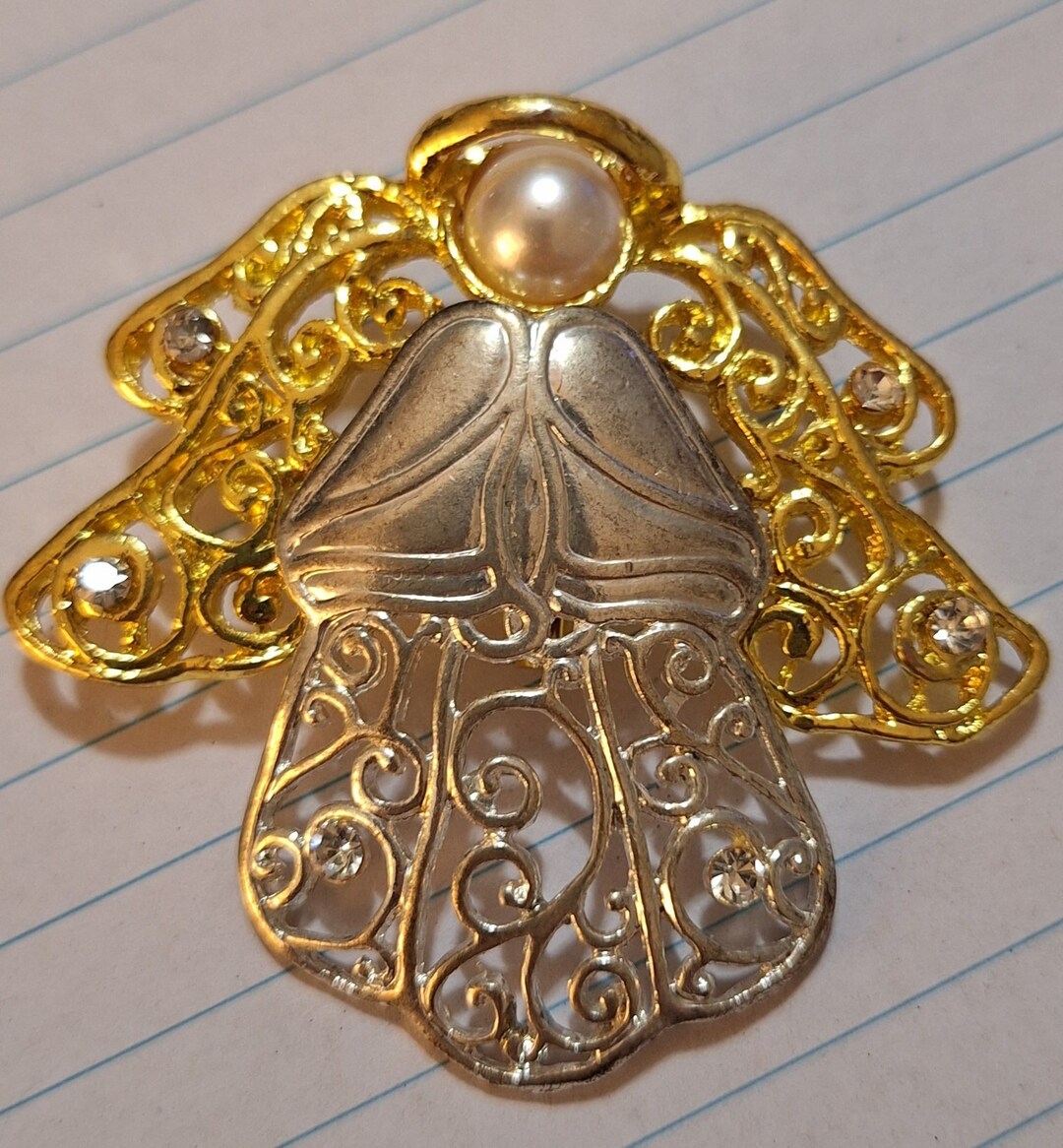 Vintage Silver/gold Angel Filigree Brooch - Etsy