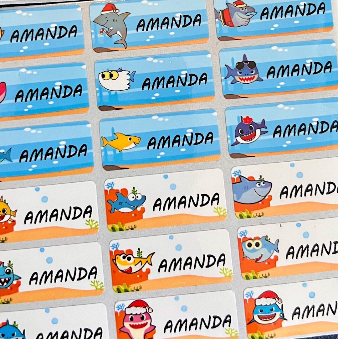 Baby Shark Name Labels Stickers, Name Labels for Kids, Name Labels for ...