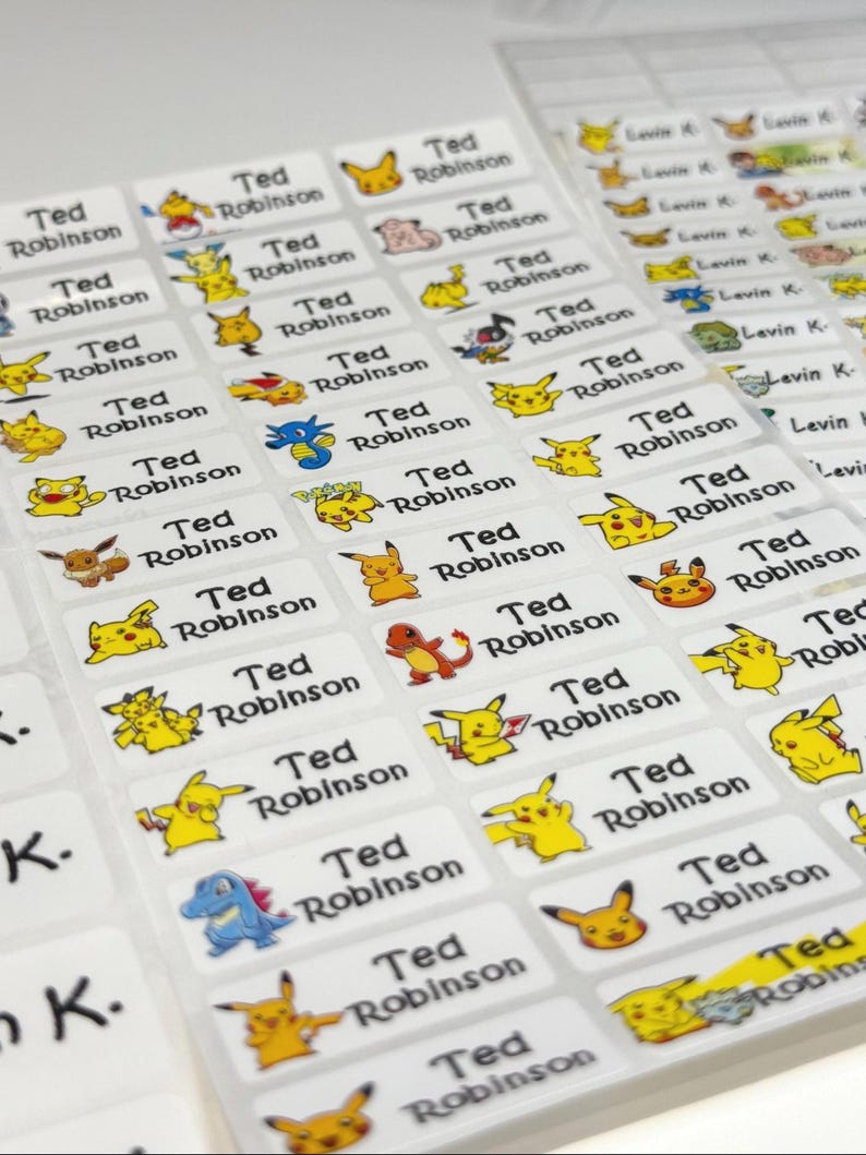 72/144 Pokemon Name Labels Stickers, Name Labels for Kids, Name Labels ...