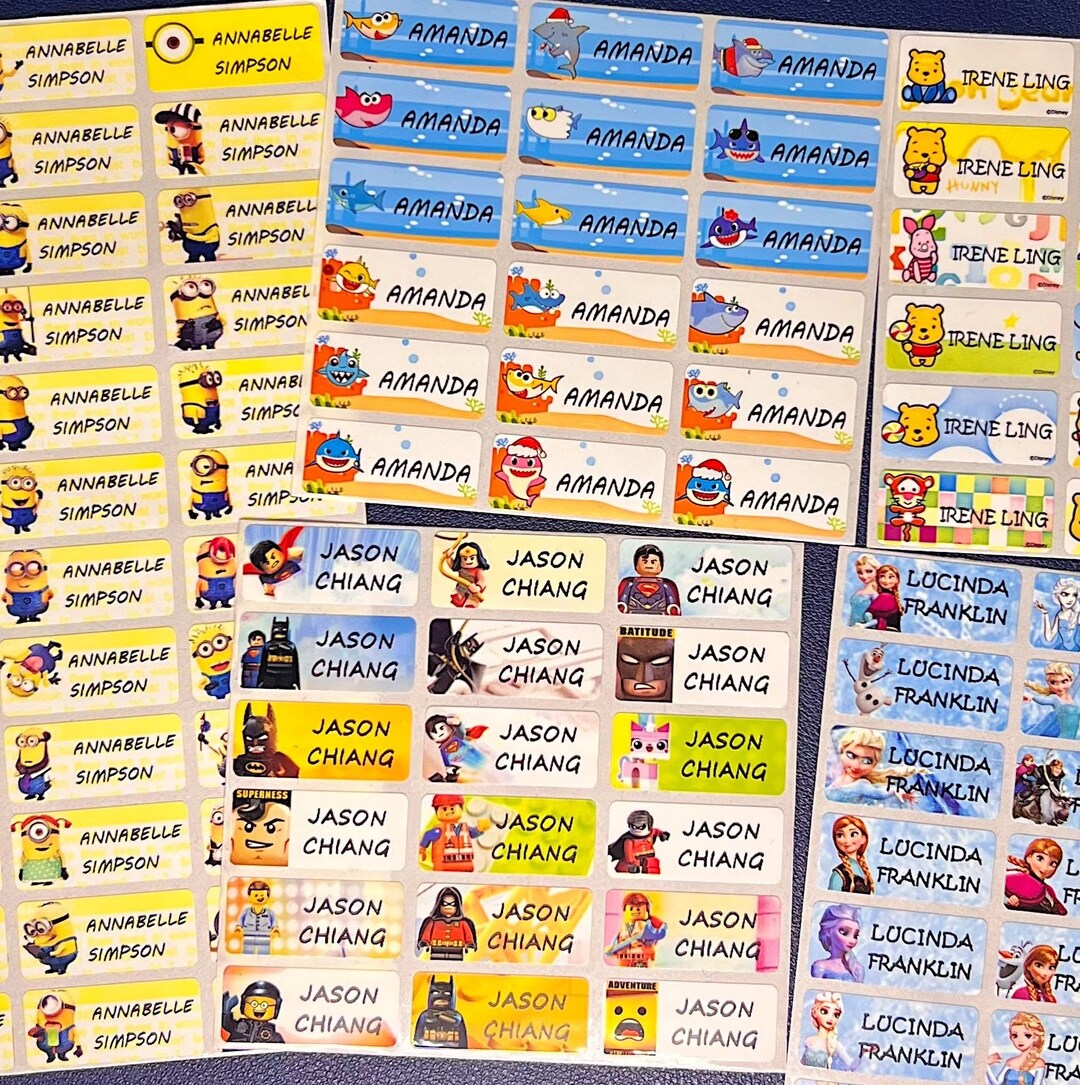 72/144 Cartoon Name Labels Stickers, Name Labels for Kids, Name Labels ...