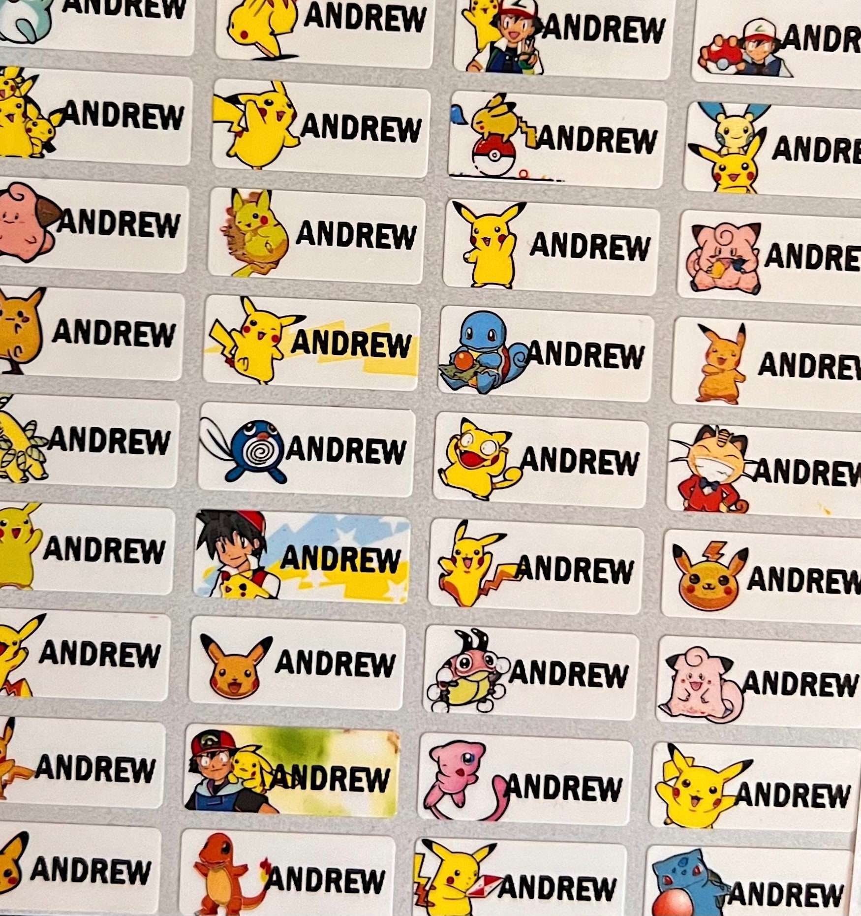 72/144 Pokemon Name Labels Stickers, Name Labels for Kids, Name Labels ...