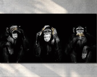 3 Funny Monkeys Canvas Wall Art, Large Canvas, Nordic Style, Smart ...