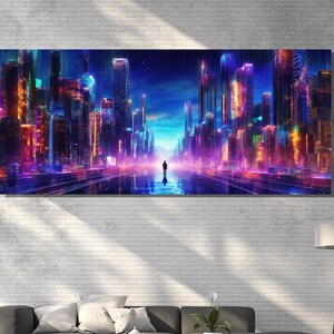 Cyberpunk City Canvas Wall Art, Cyberpunk Neo Futuristic Print Canvas ...