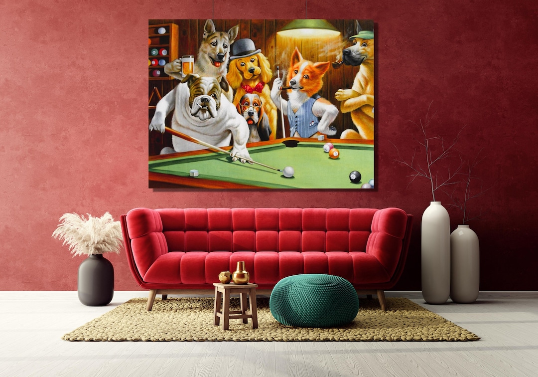 Dogs Playing Billiard Canvas Poster Print Bar, Dogs Playing Billiard ...