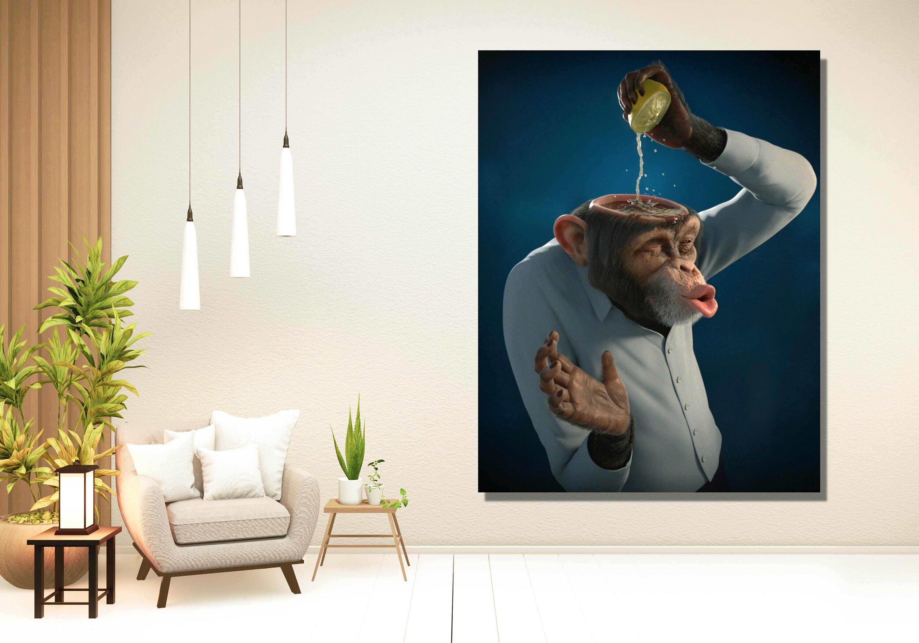 Fun Monkey Modern Canvas Wall Art, Monkey Print Poster, Monkey Canvas ...