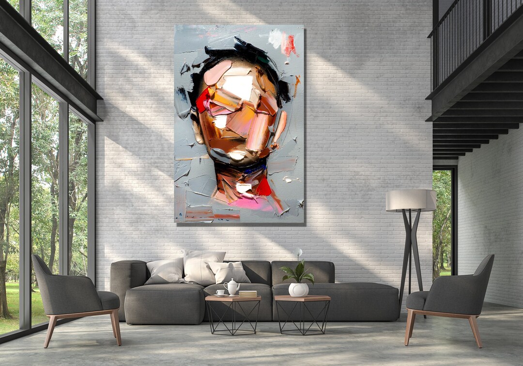 Abstract Colorful Face Modern Canvas Wall Art, Symbolic Portraits Woman ...