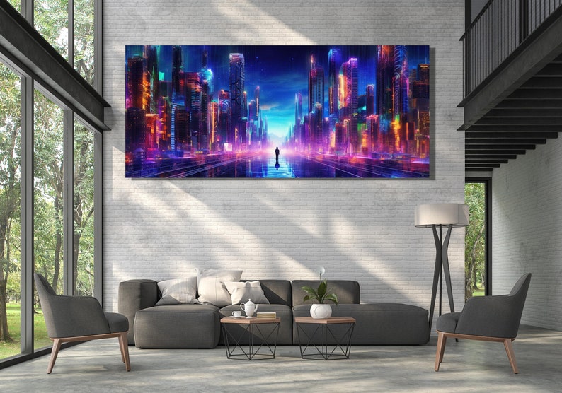 Cyberpunk City Canvas Wall Art, Cyberpunk Neo Futuristic Print Canvas ...