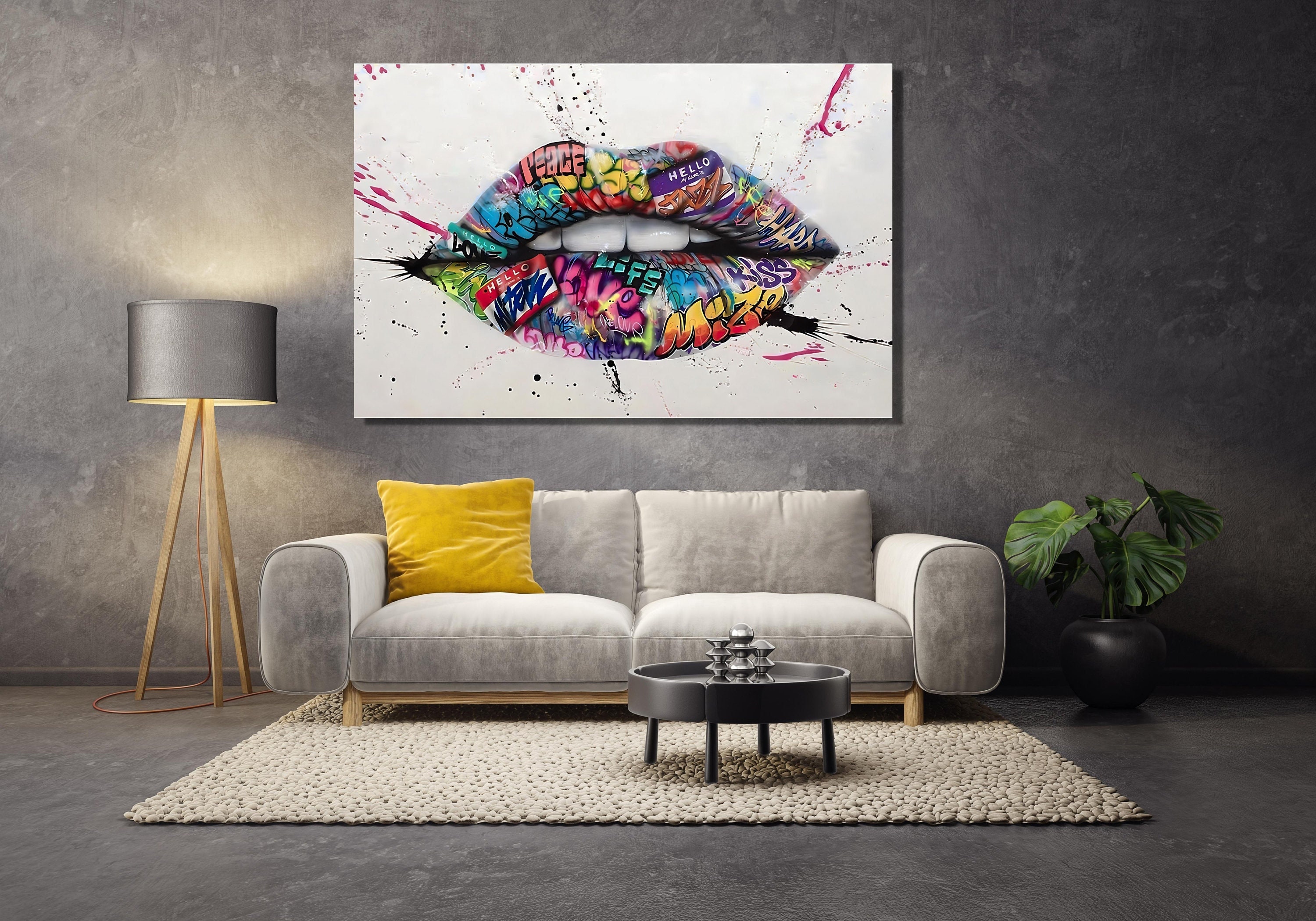 Graffiti Lip Canvas Wall Art, Lip Canvas Print,pop Art Lip Painting ...
