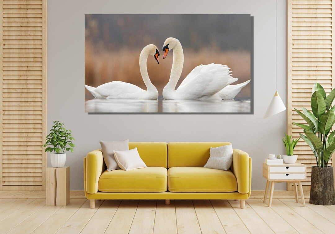 Two Swans in Love Canvas Wall Art Print, Two Pairs of Beloved Swans ...
