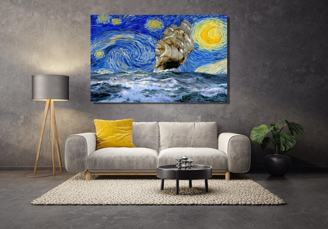 Van Gogh Style Starry Night Poster, the Starry Night & Pirate Ship ...