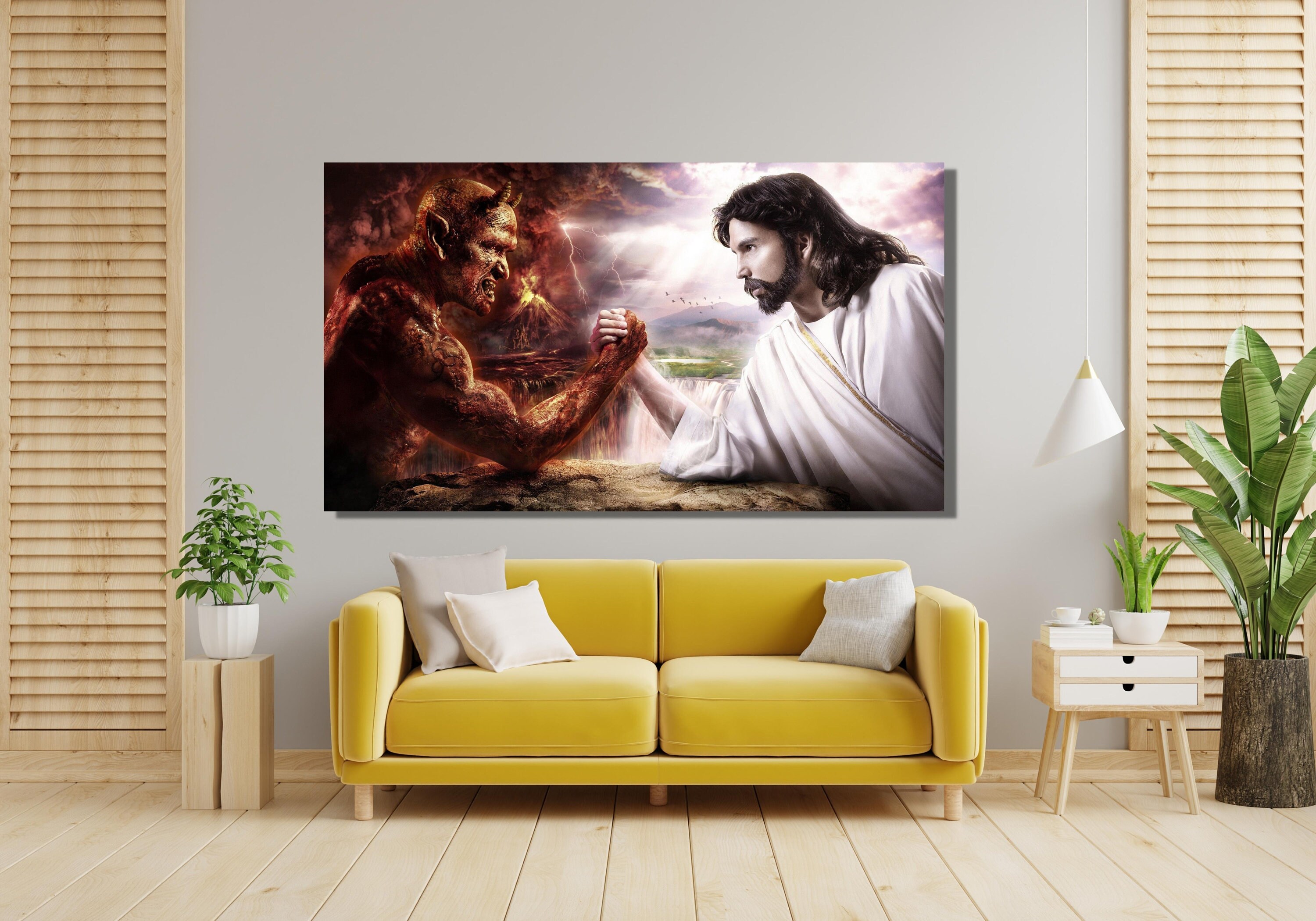 Jesus Christ Devil Satan God Canvas Wall Art, Jesus Devil Vs God Poster ...