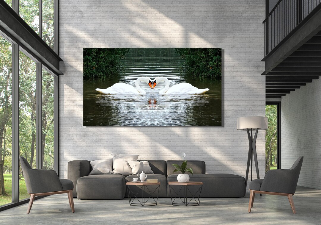 Two Swans in Love Canvas Wall Art Print, 2 Pairs of Beloved Swans ...