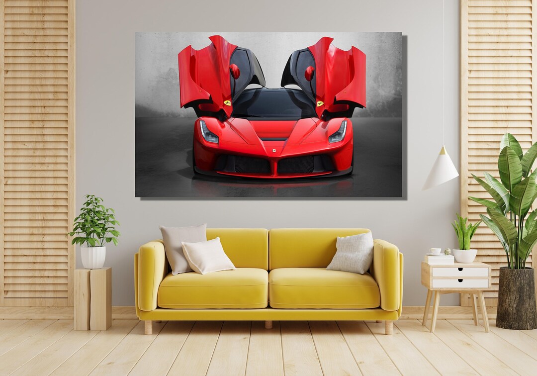 Red Ferrari Canvas Wall Art, Red Ferrari Painting Poster Print, Ferrari ...