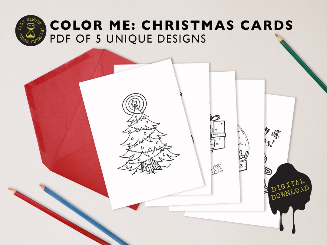 PRINTABLE Set of 5 Christmas Coloring Greeting Card, DIY Kid-friendly ...