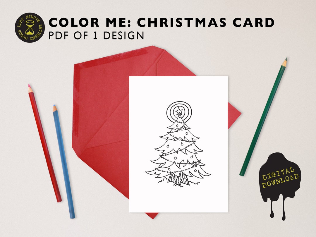 PRINTABLE Christmas Coloring Greeting Card, Christmas Tree, DIY Kid ...