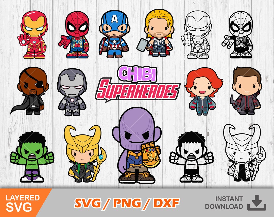 Chibi Superheroes Clipart Set, Superheroes Svg Cut Files for Cricut ...