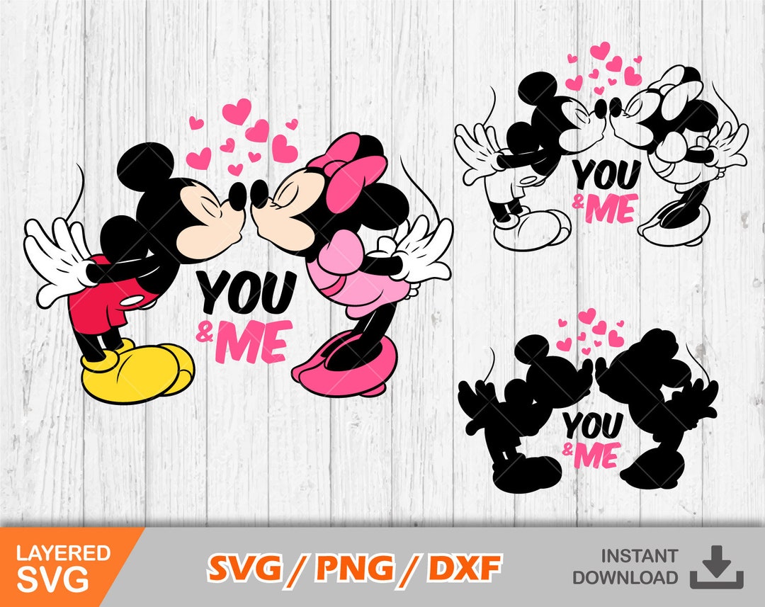 Mickey and Minnie Valentine's Day Clipart, Valentines Day SVG Cut Files for Cricut / Silhouette ...