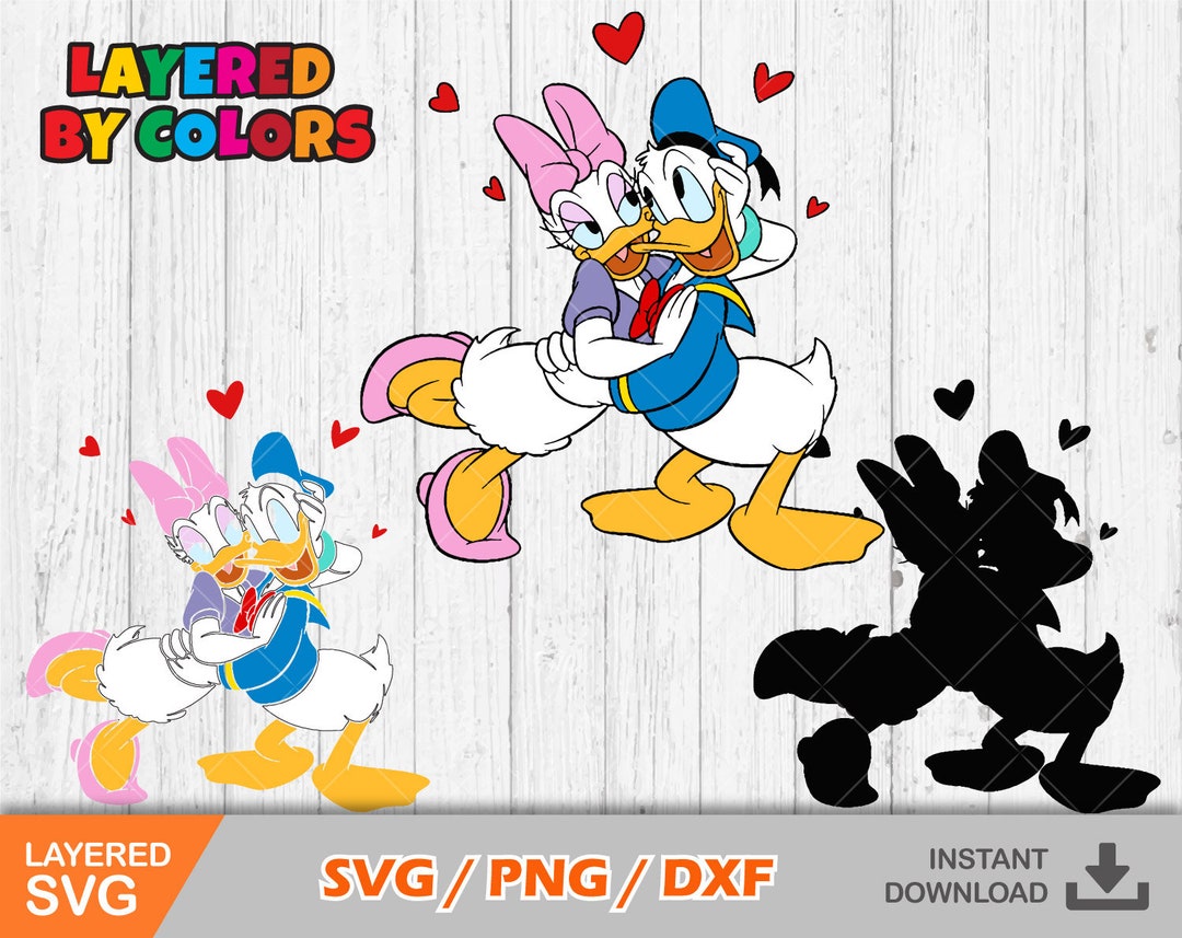 Donald and Daisy Valentine's Day Clipart, Valentines Day Svg Cut Files ...