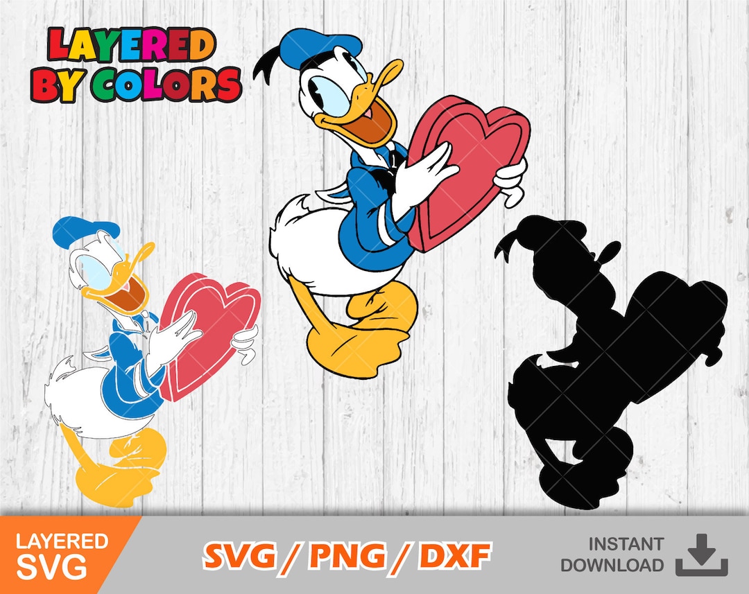Donald Duck Valentine's Day Clipart, Valentines Day Svg Cut Files for ...