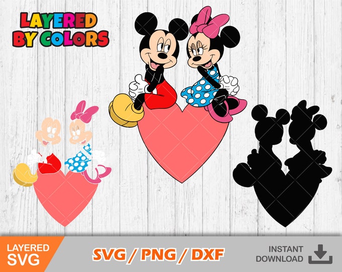 Mickey and Mini Mouse Valentine's Day Clipart, Valentines Day Svg Cut ...