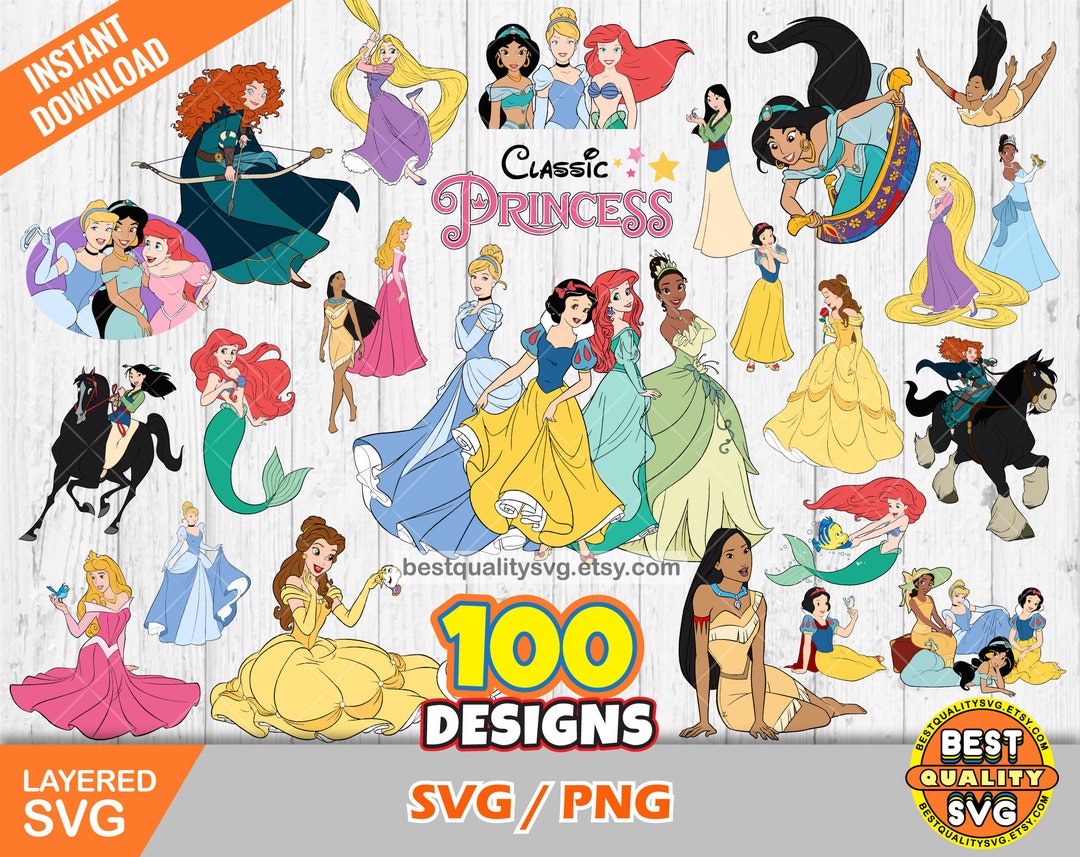 Classic Princesses 100 Cliparts Bundle, Princess Svg Cut Files for ...