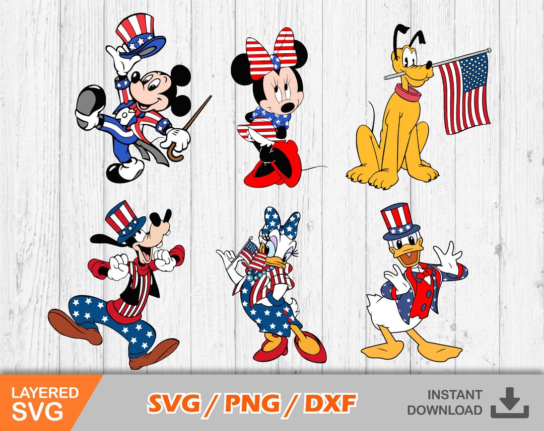 Mickey and Friends 4th of July Clipart Set, Happy Fourth of July Svg ...
