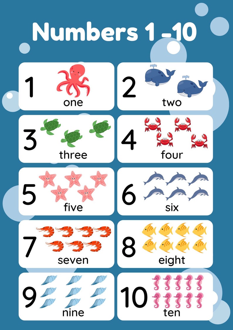1-10 Sea Life Number Poster in A4 and A3 - Etsy