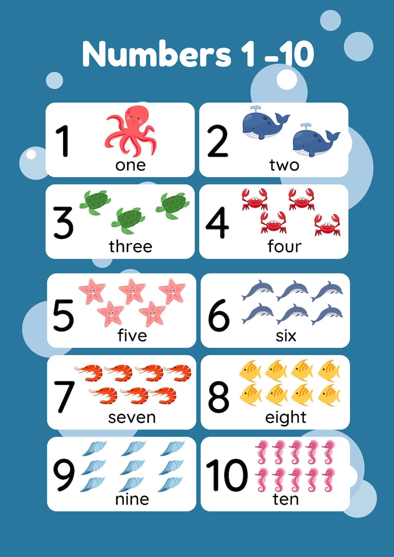 1-10 Sea Life Number Poster in A4 and A3 - Etsy