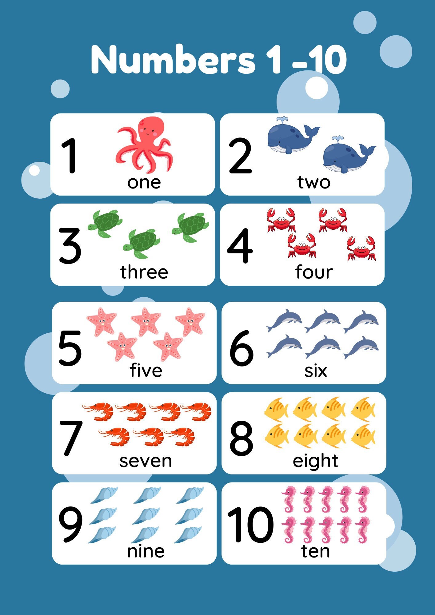 1-10 Sea Life Number Poster in A4 and A3 - Etsy