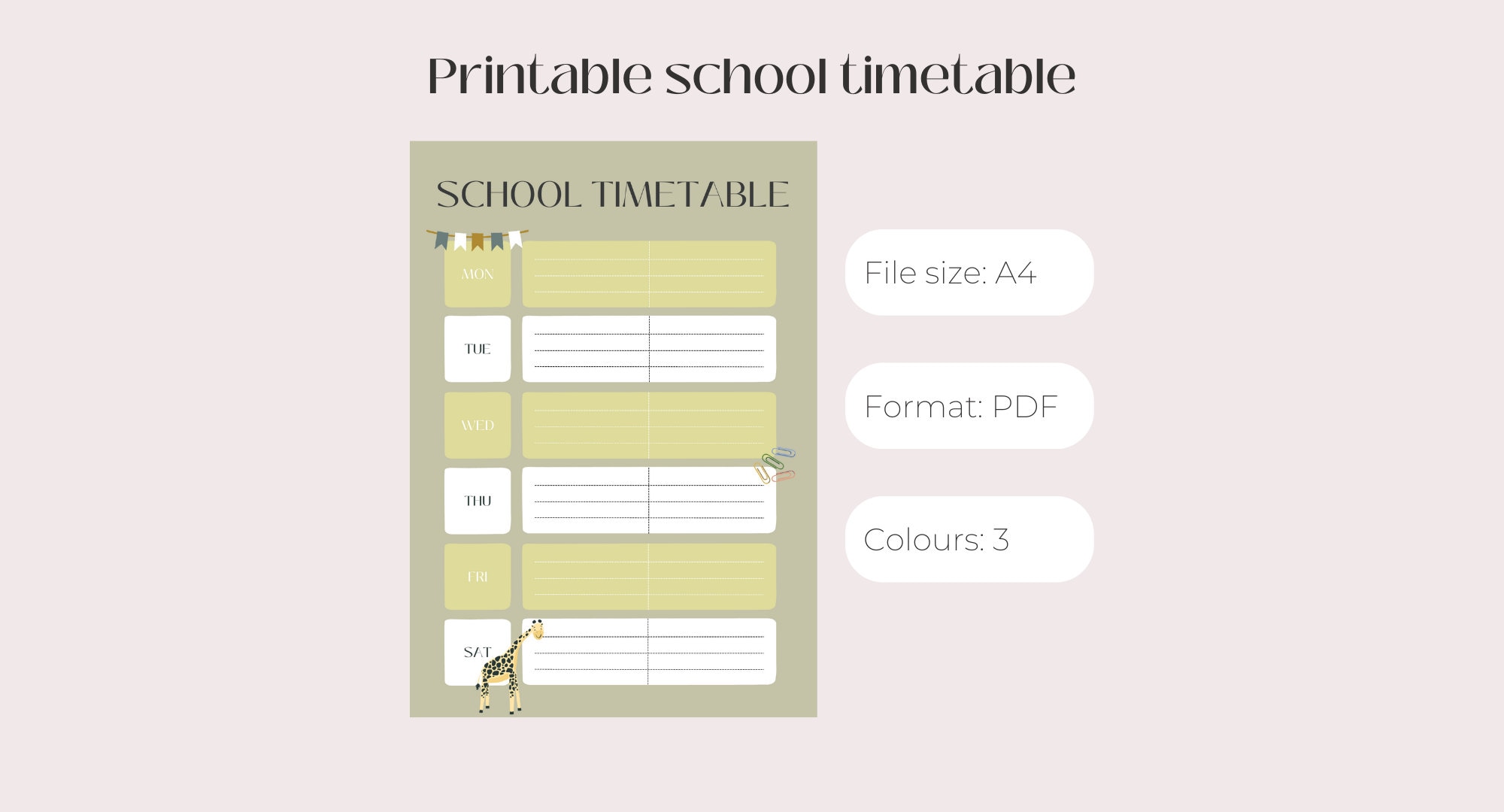 Printable School Timetable Print at Home Time Table A4 Class - Etsy