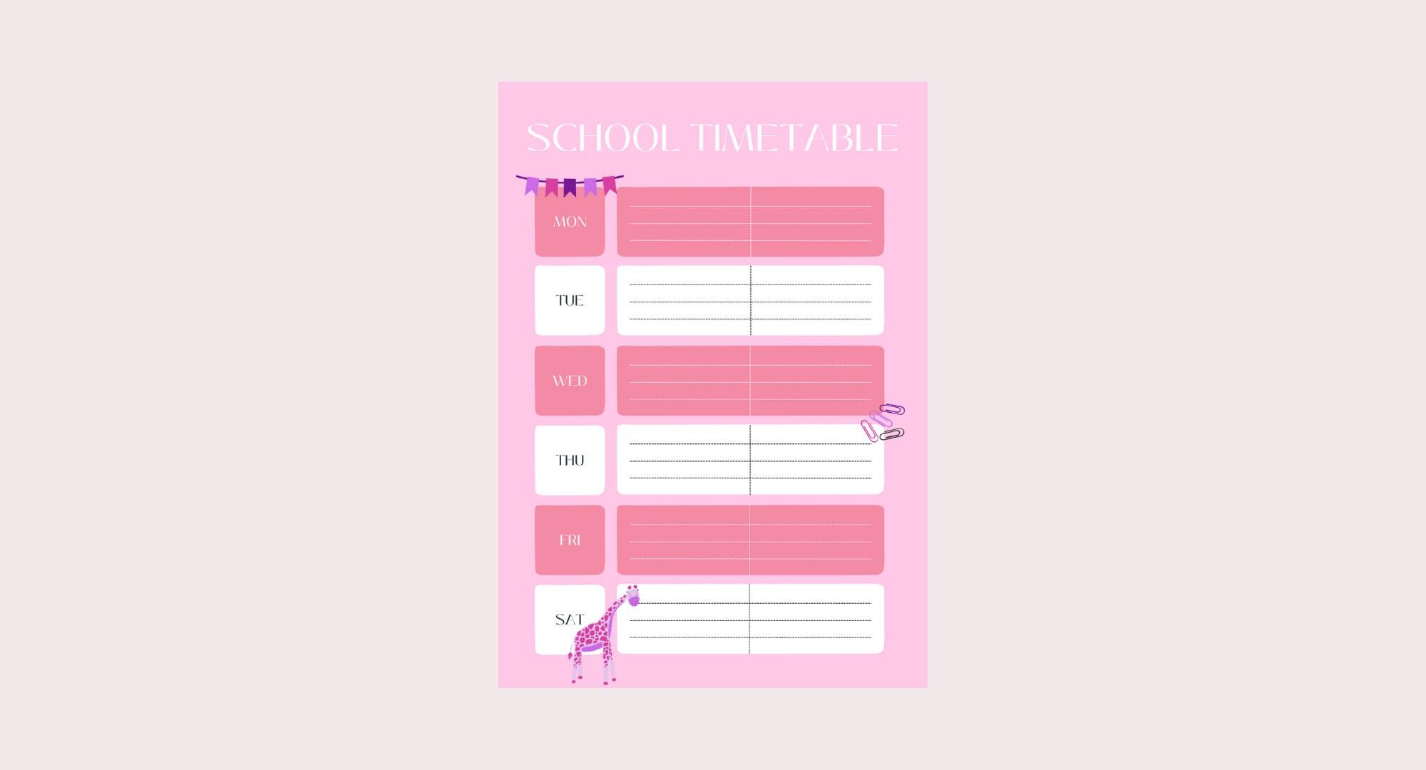 Printable School Timetable Print at Home Time Table A4 Class - Etsy