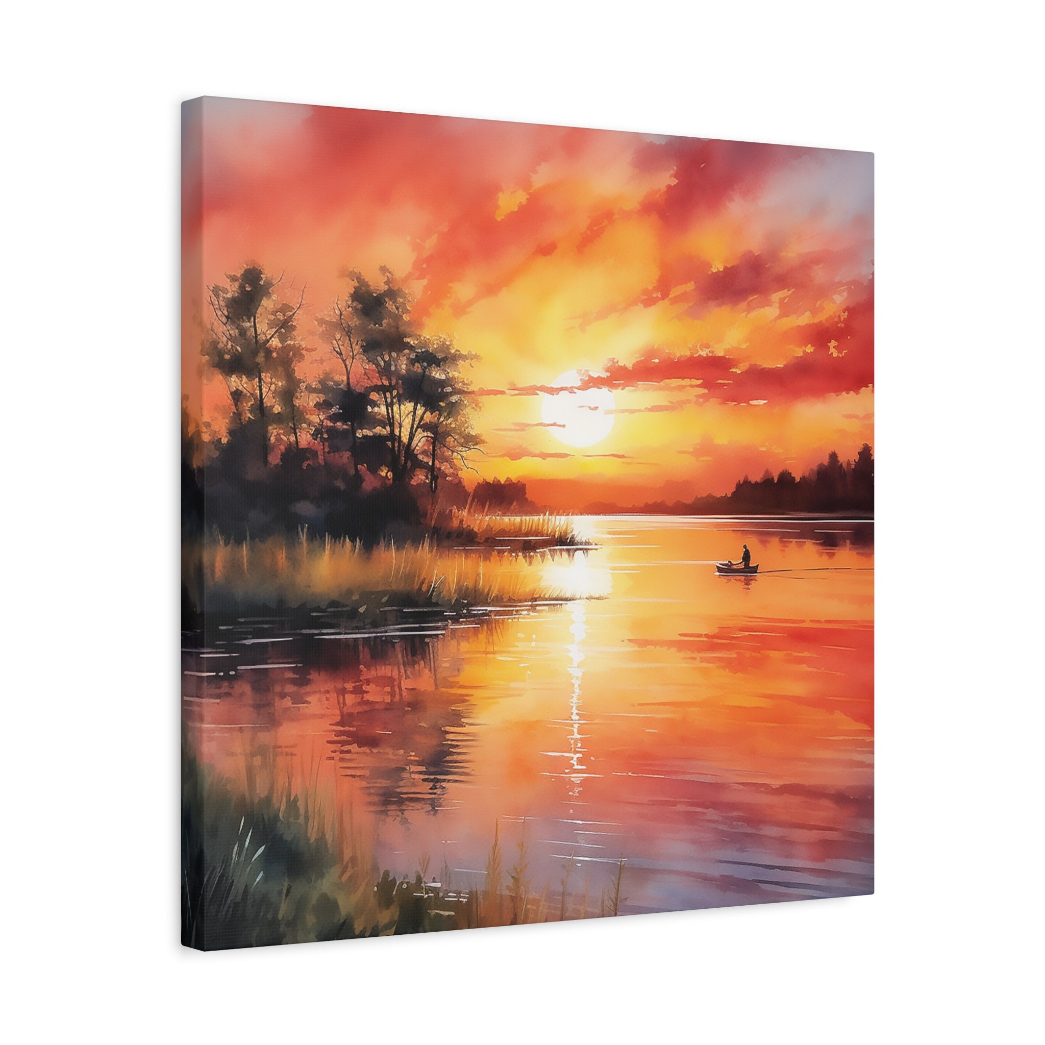 Fishing, Lake, Boat, Sunset, Canvas Print - Etsy
