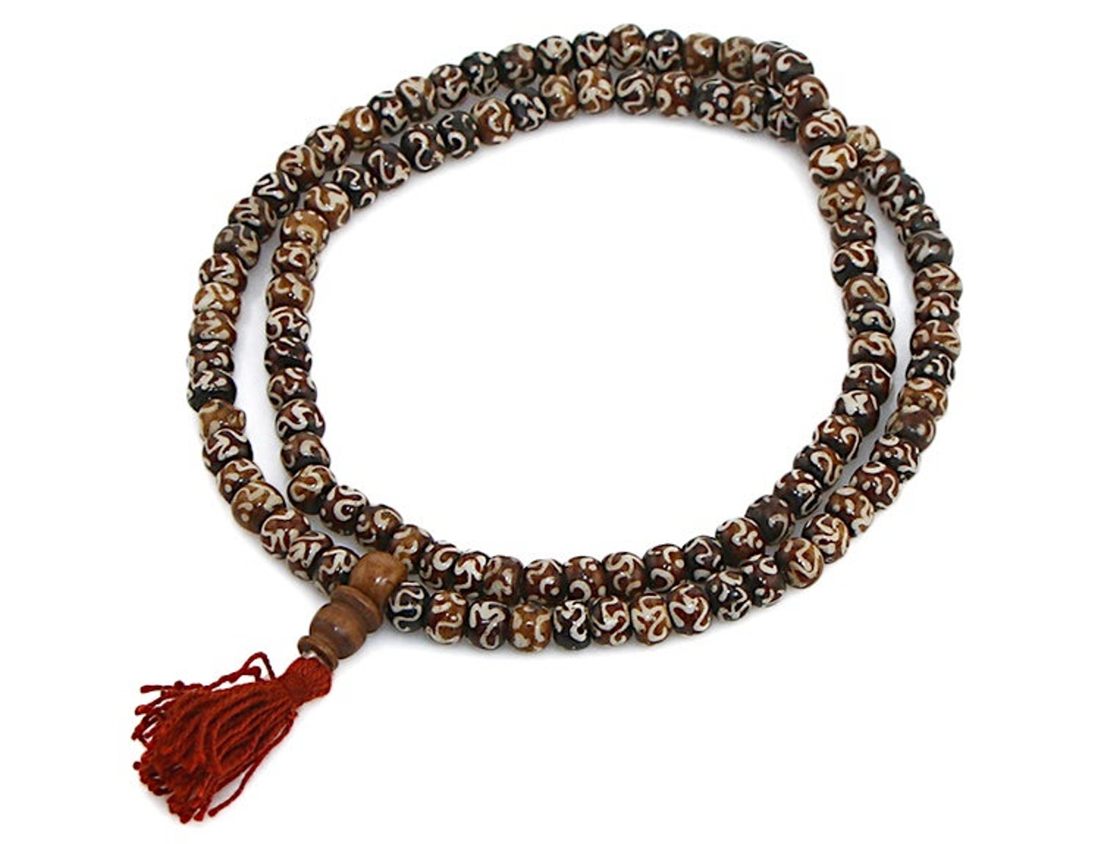 Buddhist Mala Beads - Individually Handpainted "om" Symbols on Yak Bone ...