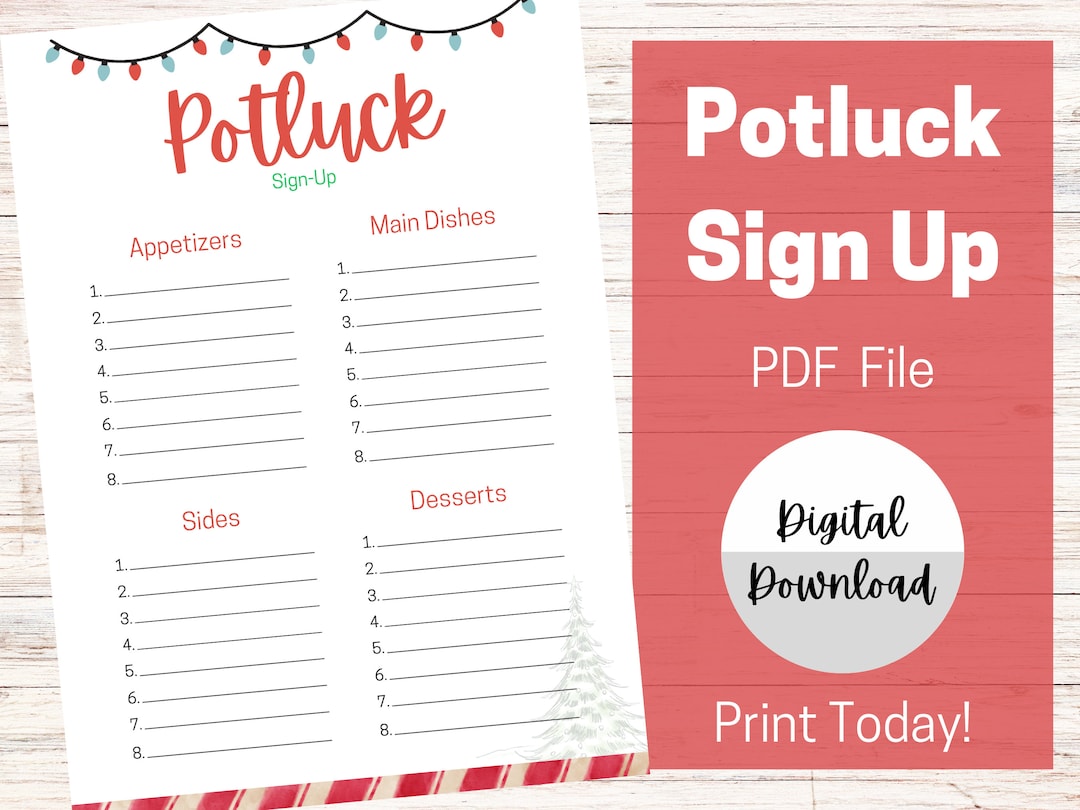 Potluck Sign up Sheet, Potluck Invite, Christmas Potluck, Holiday ...