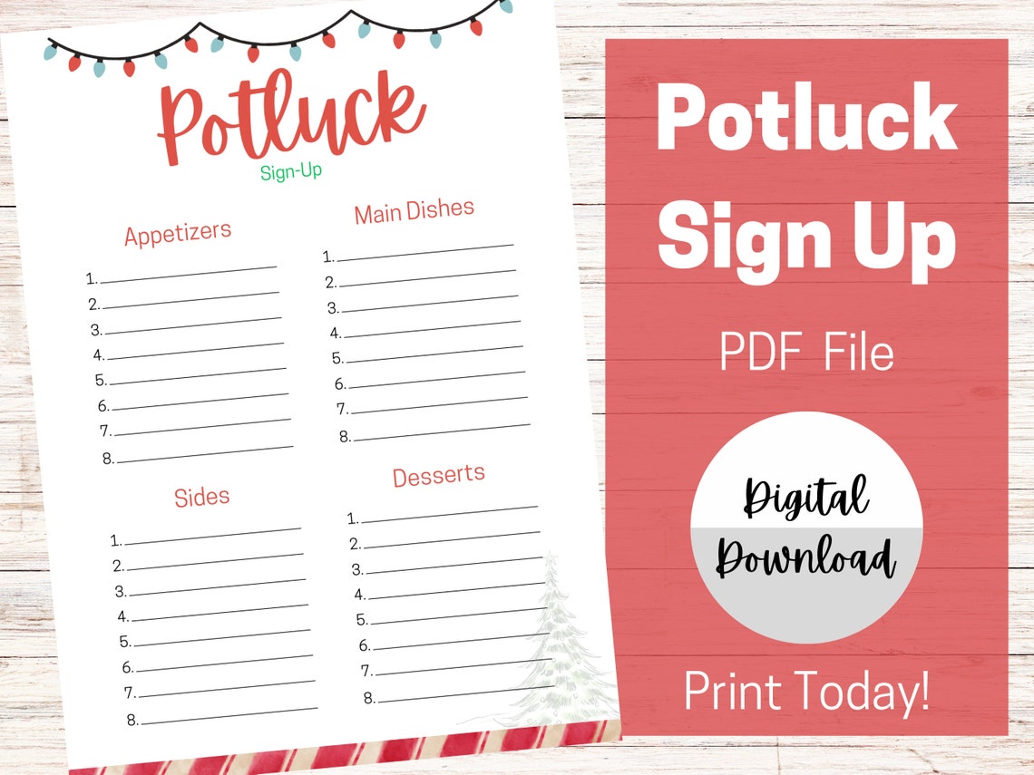 Potluck Sign up Sheet, Potluck Invite, Christmas Potluck, Holiday ...
