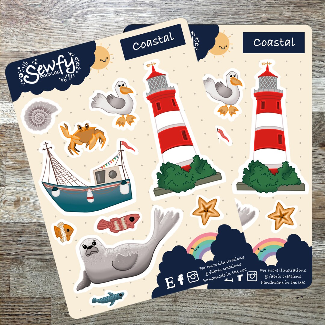 Stickers Cute Coastal Beach Themed Sticker Sheet Seaside Planner ...