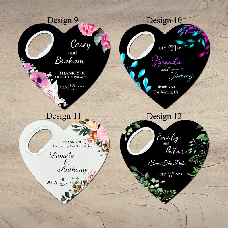 Personalized Floral Wedding Magnet Bottle Opener • Heart Thank You ...