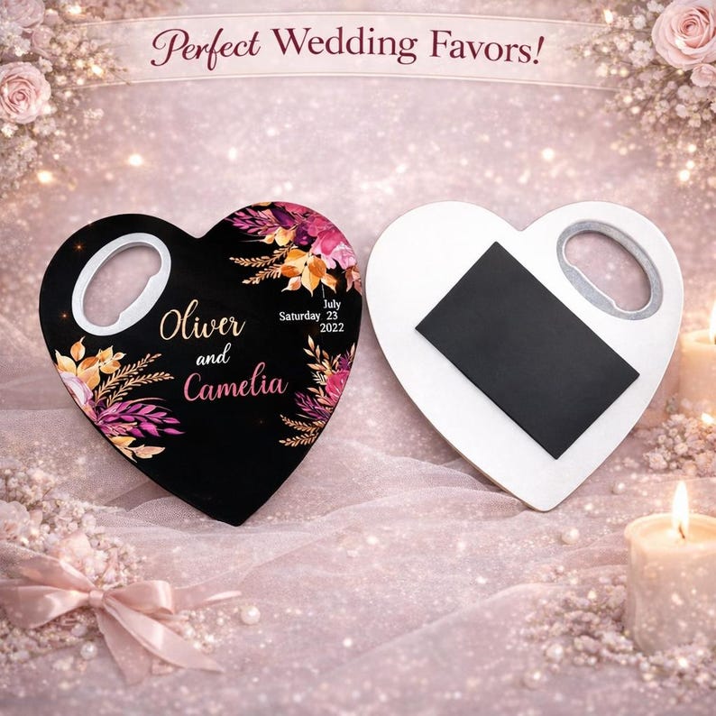 Personalized Heart Shaped Wedding Favor Magnet, Daisy Floral Design ...