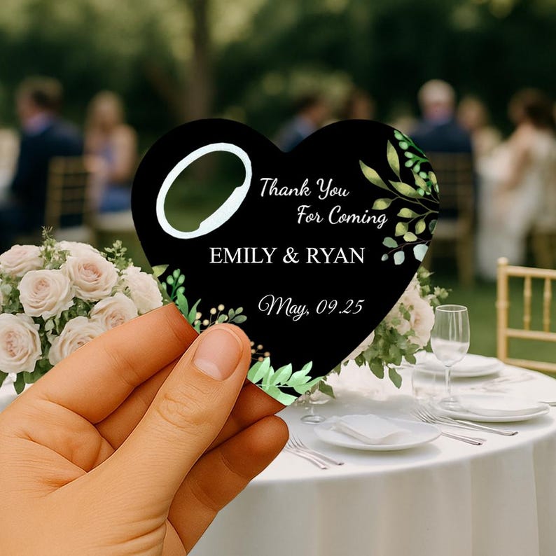 Personalized Wedding Favor Magnet • Heart Bottle Opener • Greenery ...