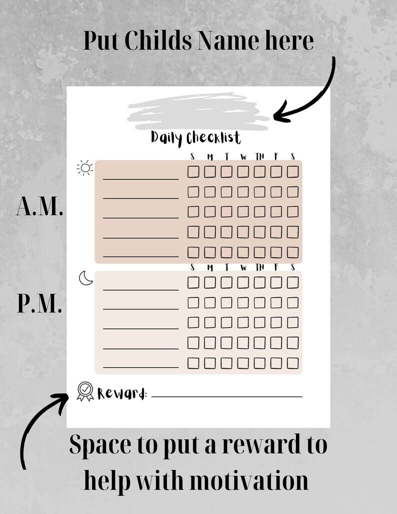 Digital Children Daily Task Checklist Weekly Chores Print - Etsy
