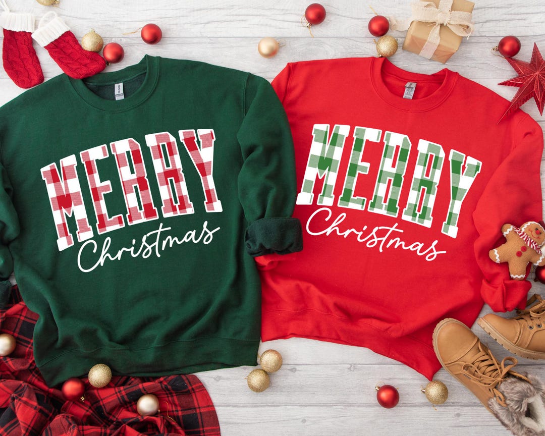 Merry Christmas Sweatshirt, Buffalo Plaid Sweater, Christmas Family ...