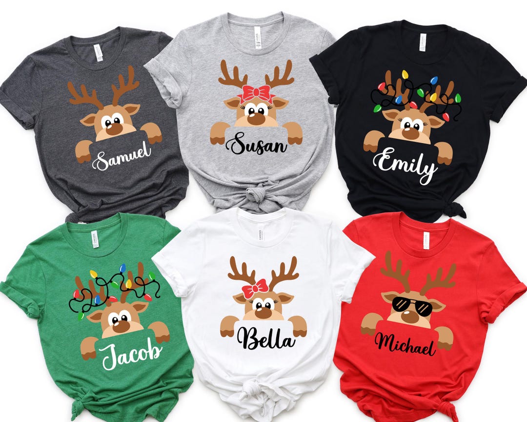 Reindeer Family Christmas Shirts, Family Christmas Name Shirt, Custom ...